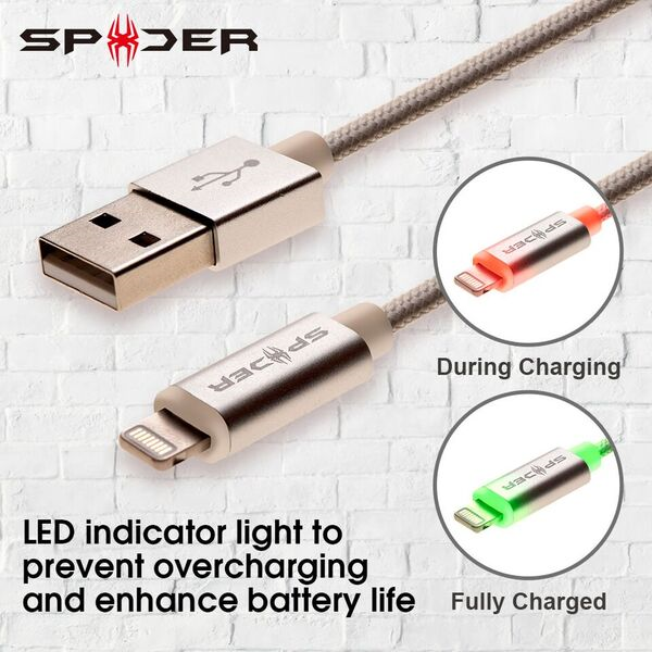 SPIDER Lightning Charging and Sync USB Cable-with LED indicator light ...